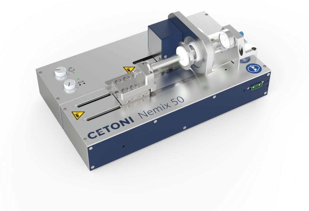 Nemix 50 syringe stirrer for homogeneous mixing inside the syringe